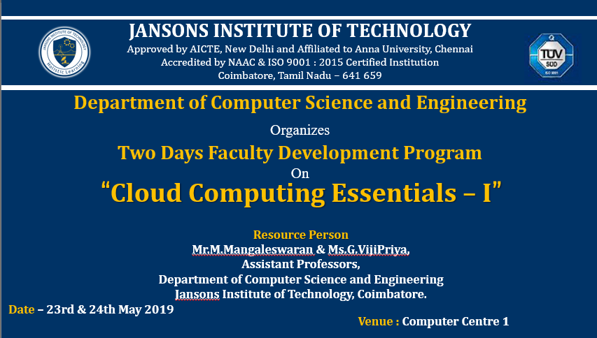 Two Days Faculty Development Program on “Cloud Computing Essentials – I ...
