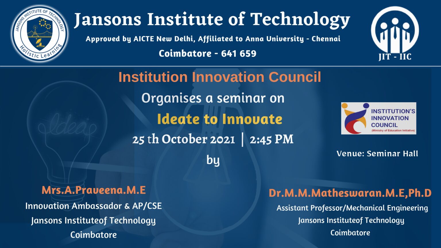 Seminar on “Ideate to Innovate” - Jansons Institute of Technology