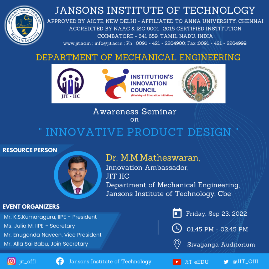 Awareness Seminar on “Innovative Product Design” - Jansons Institute of ...