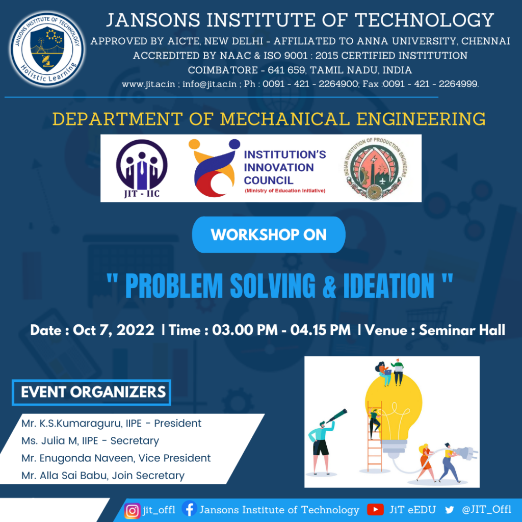 Workshop on “Problem Solving & Ideation” - Jansons Institute of Technology