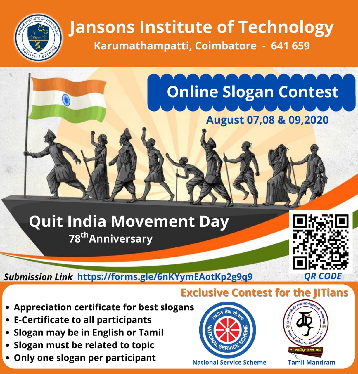 Online Slogan Contest – Quit India Movement Day - Jansons Institute of ...