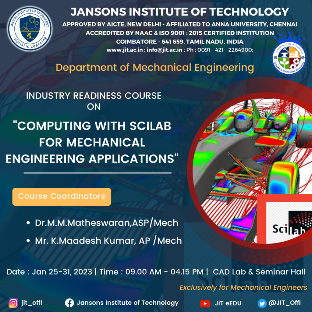 IRC course on Computing with SCILAB for Mechanical Engineering Applications - Jansons Institute ...