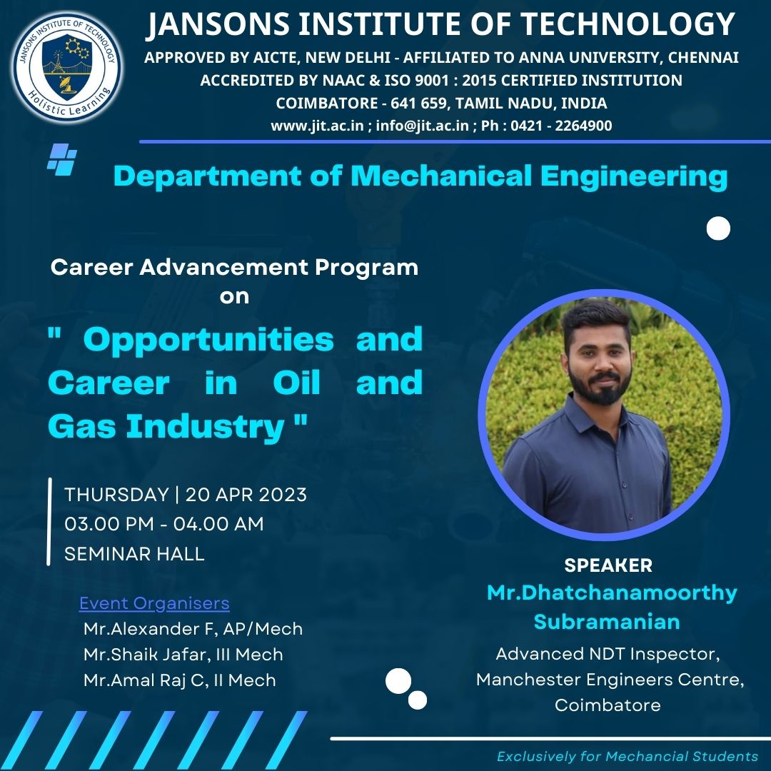 Career Advance Programme on “Opportunities and Career in Oil and Gas Industry” - Jansons ...