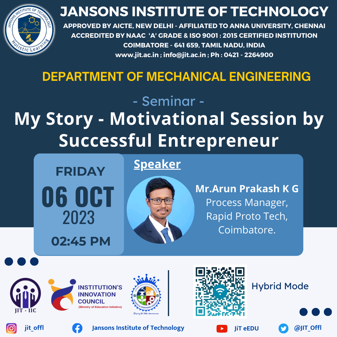 Seminar “My Story – Motivational Session by Successful Entrepreneur” - Jansons Institute of ...
